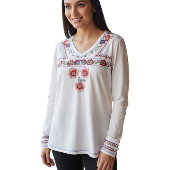 Sundance | Tops | Sundance Medium White Long Sleeve Floral Embroidered ...